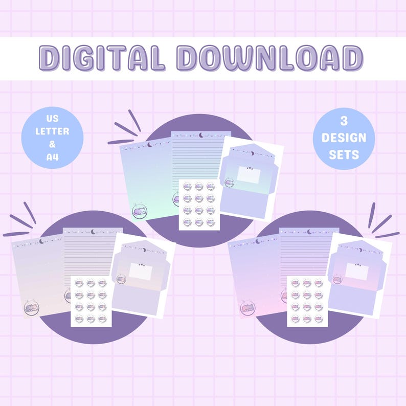 Cute Cat Stationery Bundle Printable, Cat Stationary, Kawaii Stationary ...