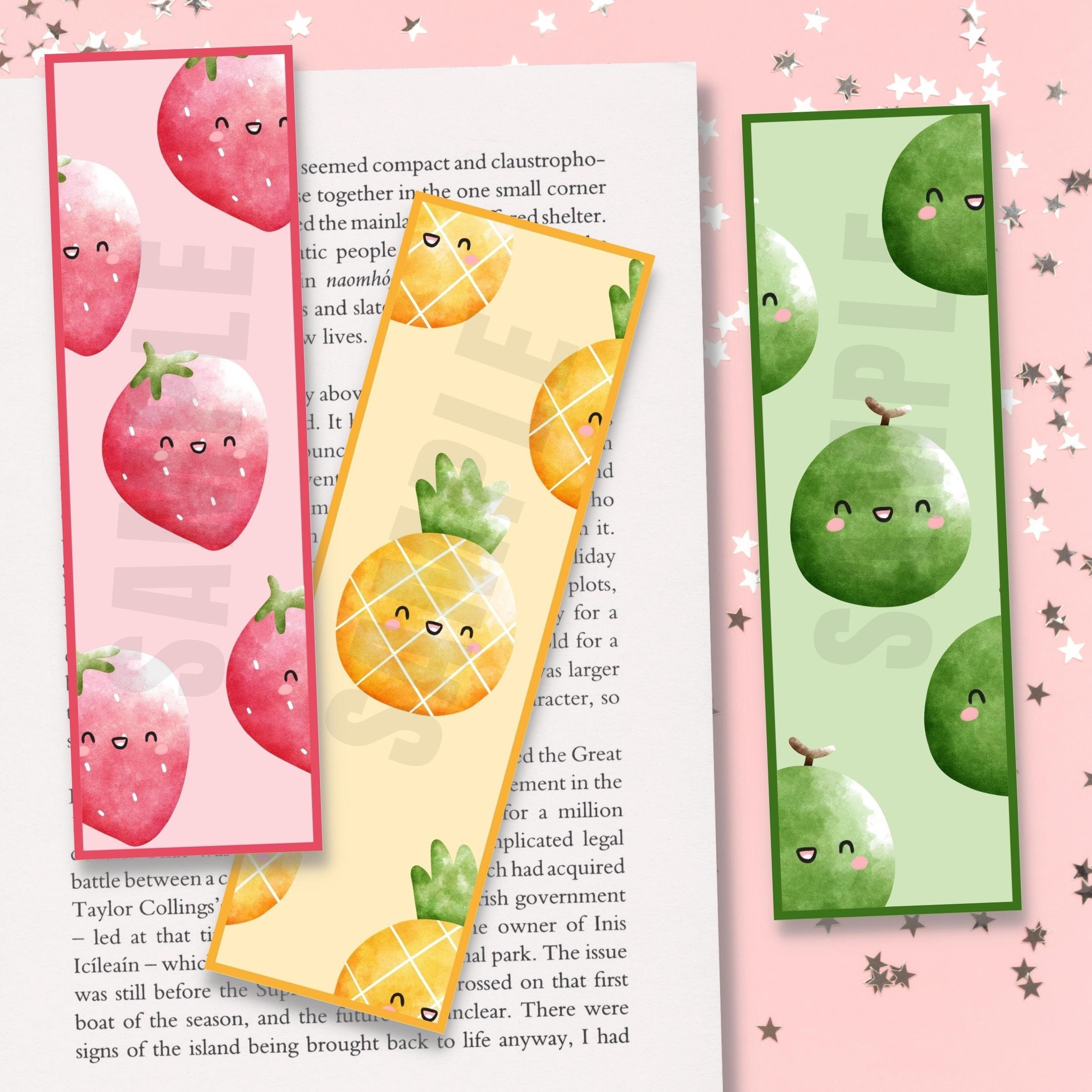 Kawaii Printable Bookmarks, 5 Fruits Bookmarks Digital Download, Kawaii ...