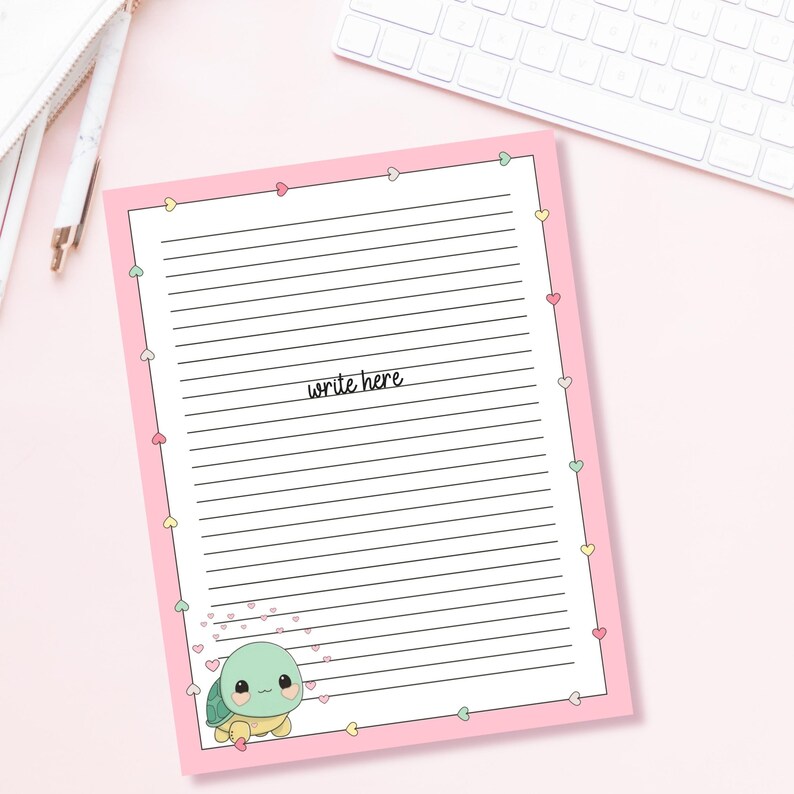 Kawaii Turtle Stationery Printable, Cute Turtle, Kawaii Stationary ...