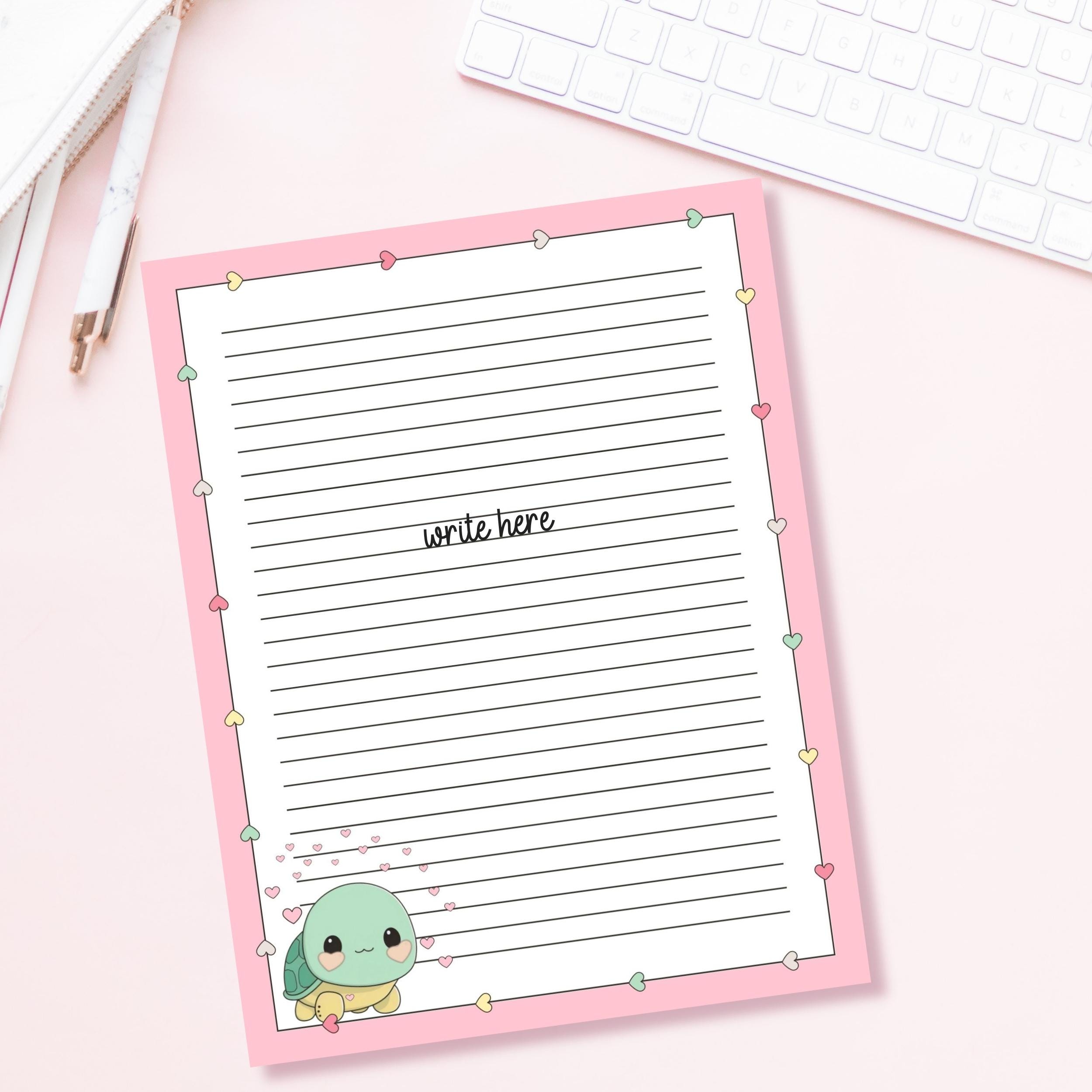 Kawaii Turtle Stationery Printable, Cute Turtle, Kawaii Stationary ...