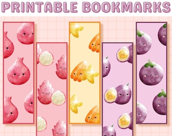 Kawaii Printable Bookmarks, 5 Fruits Bookmarks Digital Download, Kawaii ...
