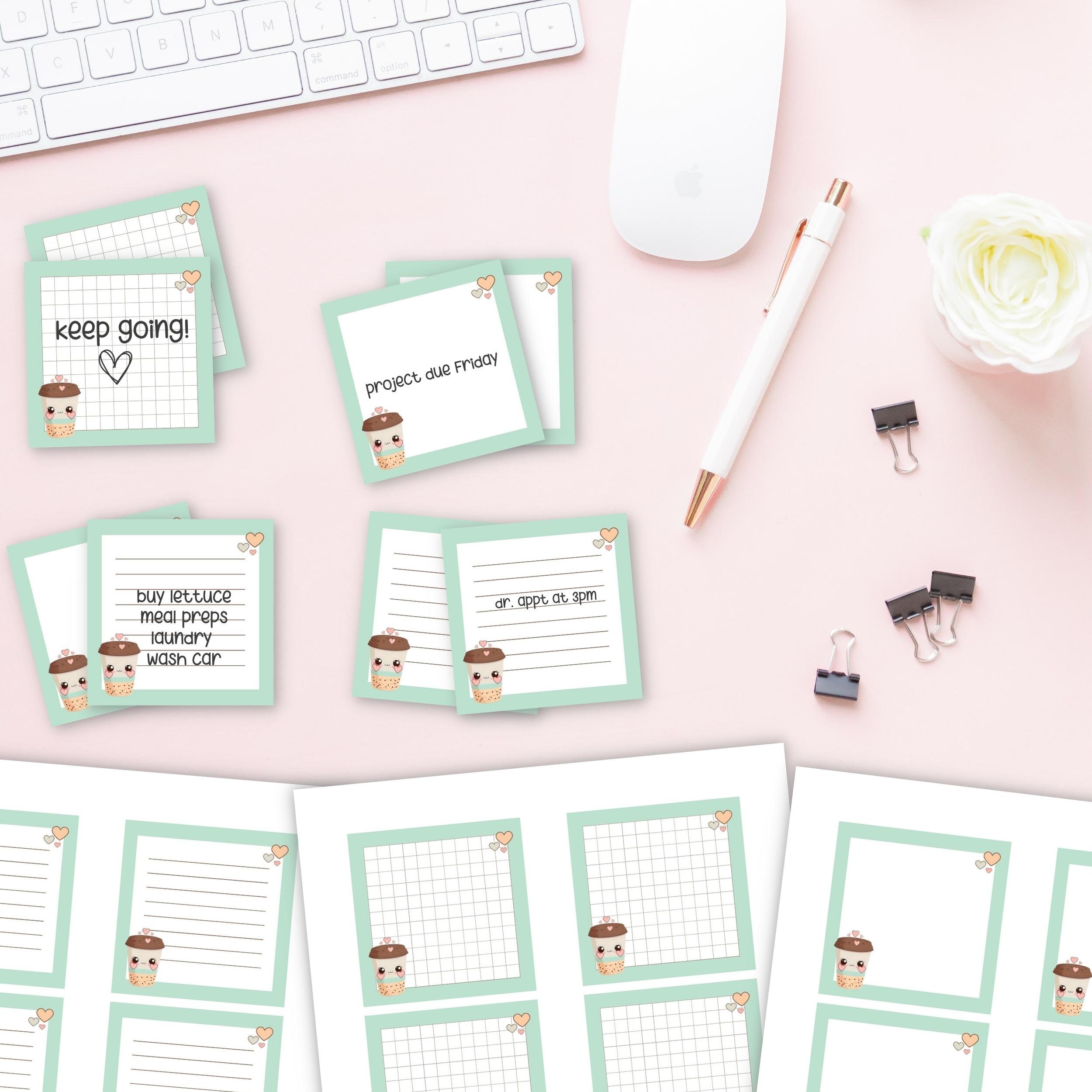 Kawaii Printable Coffee Cup Memo Pad, Memo Sheets Digital Download ...