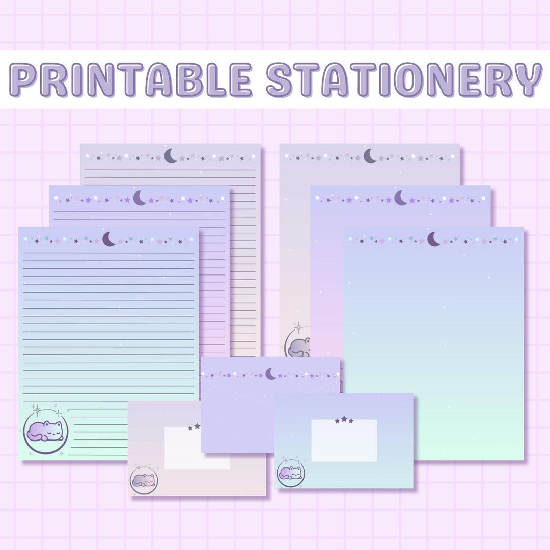Cute Cat Stationery Bundle Printable, Cat Stationary, Kawaii Stationary ...