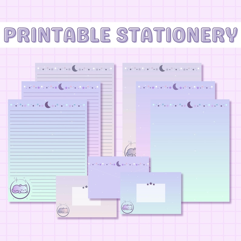 Cute Cat Stationery Bundle Printable, Cat Stationary, Kawaii Stationary ...