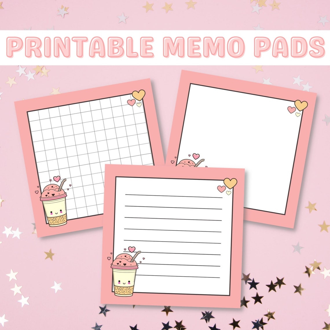 Kawaii Printable Milkshake Memo Pads, Memo Sheets Digital Download ...