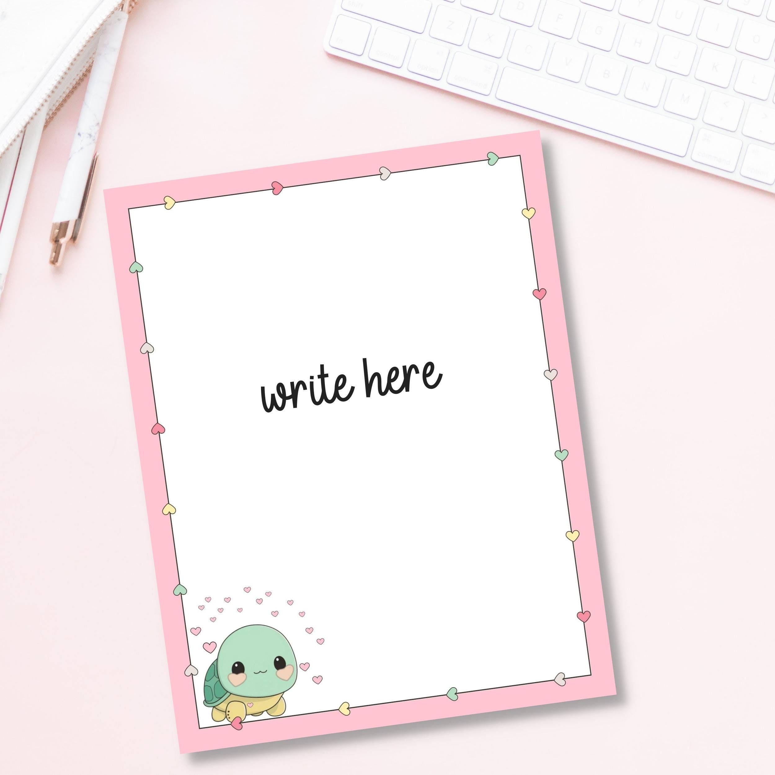 Kawaii Turtle Stationery Printable, Cute Turtle, Kawaii Stationary ...