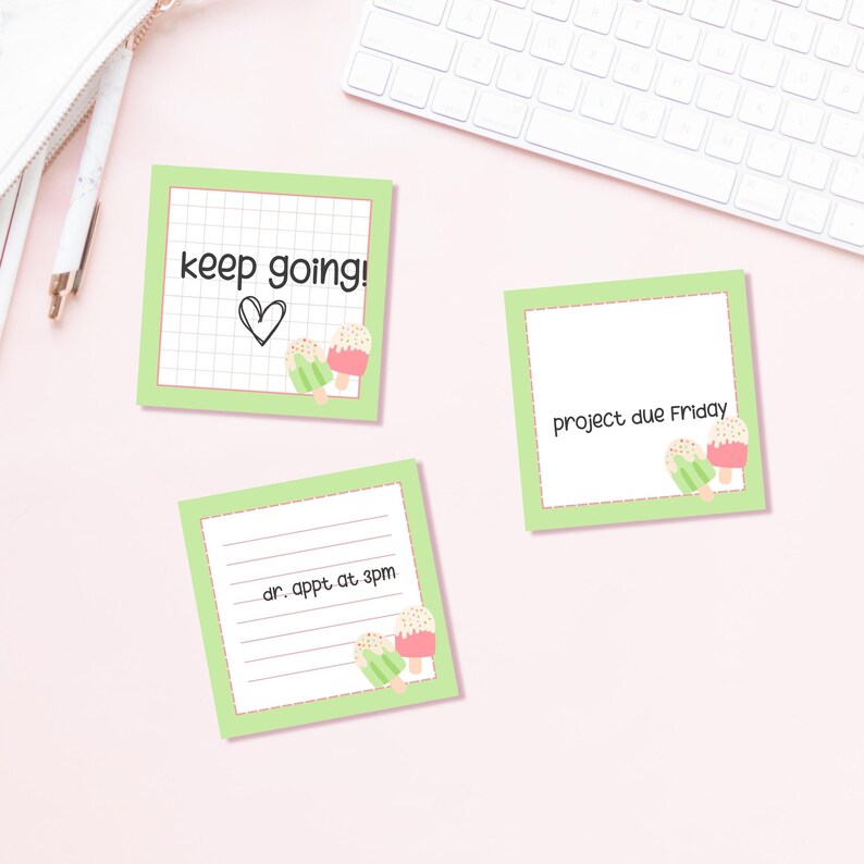 Cute Printable Memo Pads, Cute Ice Cream Memo Sheets Digital Download ...