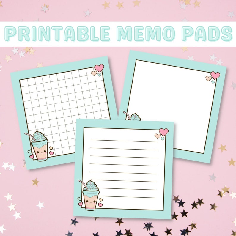 Kawaii Printable Memo Pads, Milkshake Memo Sheets Digital Download ...
