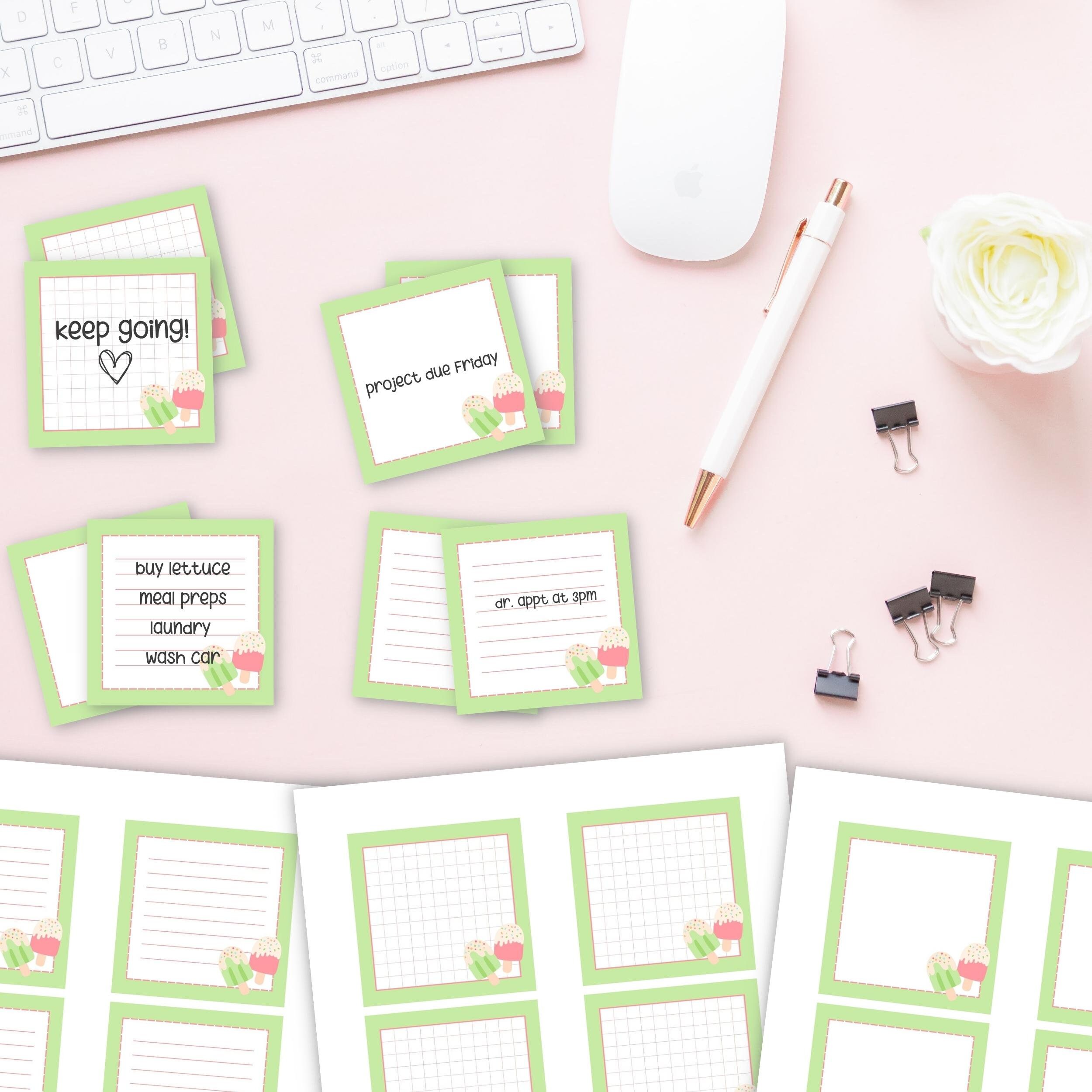 Cute Printable Memo Pads, Cute Ice Cream Memo Sheets Digital Download ...