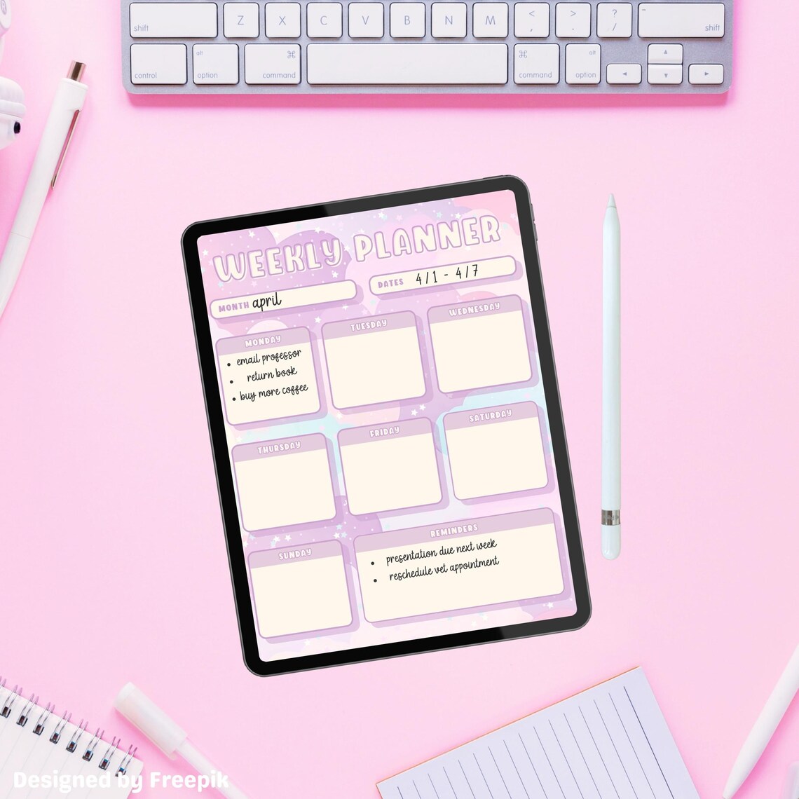 Purple Clouds Weekly Planner With Checklist, Stationery Printable ...
