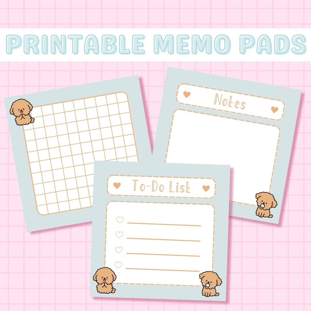 Kawaii Printable Memo Pads, Cute Memo Sheets Digital Download, Kawaii ...