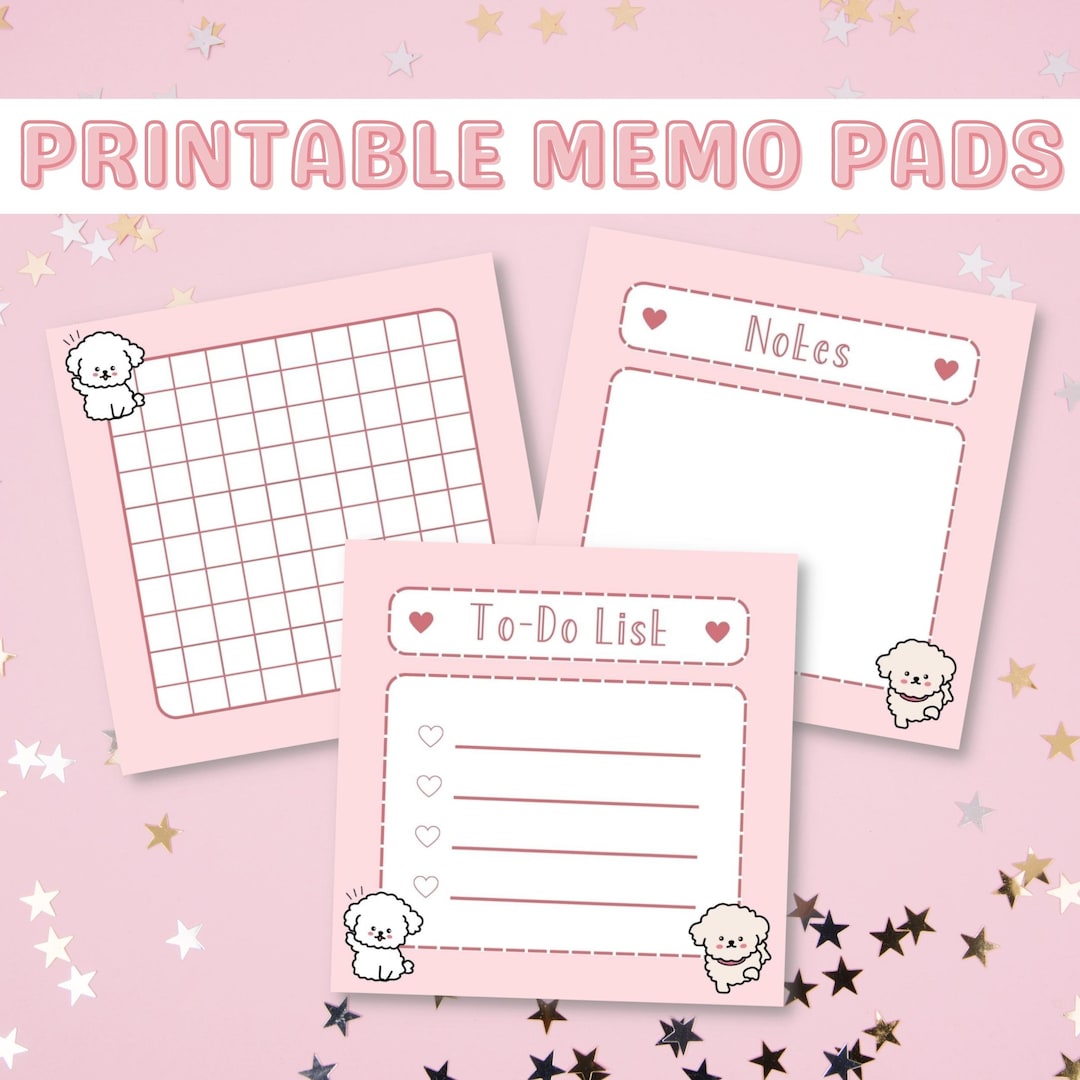 Kawaii Printable Memo Pads, Memo Sheets Digital Download, Kawaii ...
