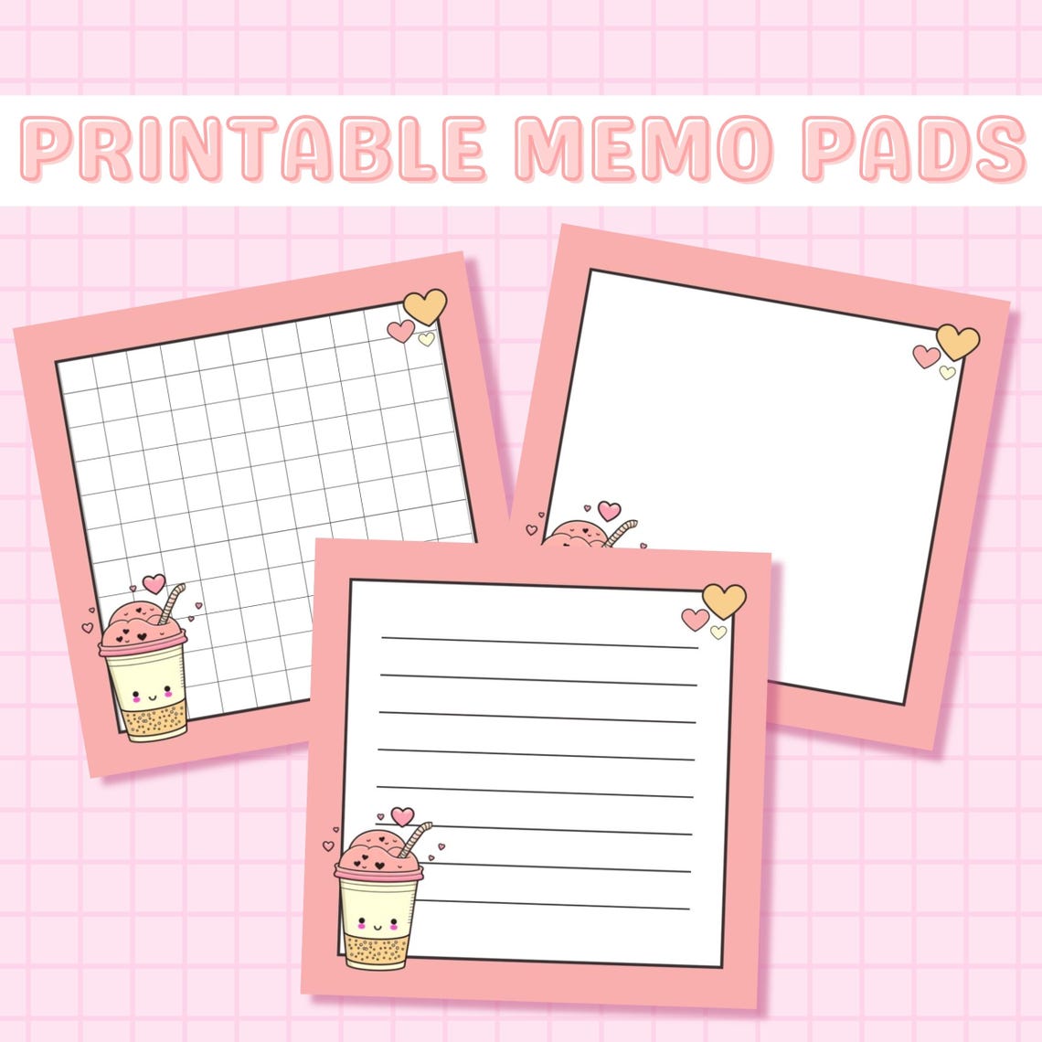 Kawaii Printable Milkshake Memo Pads, Memo Sheets Digital Download ...