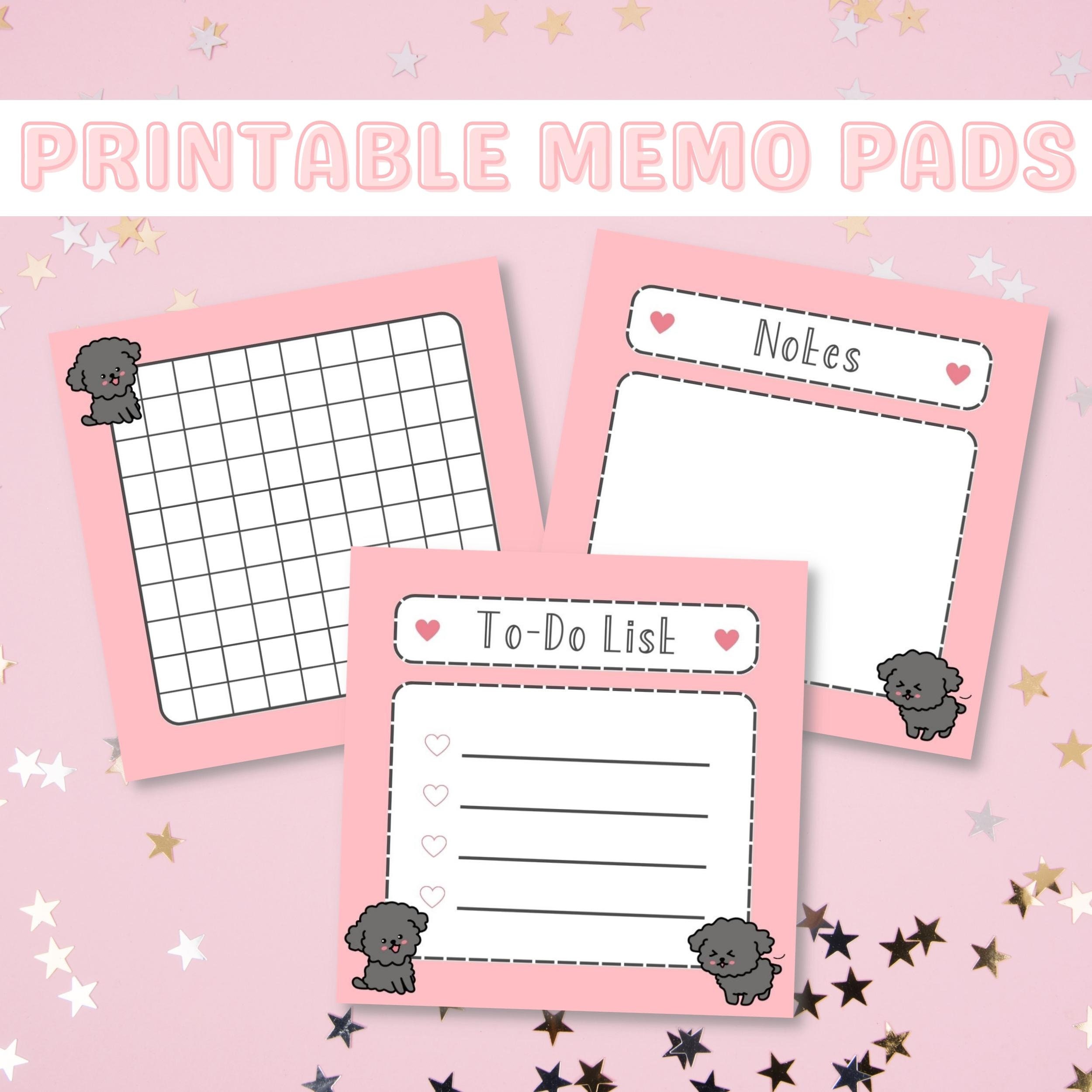 Kawaii Printable Memo Sheets, Cute Memo Pads Digital Download, Kawaii ...