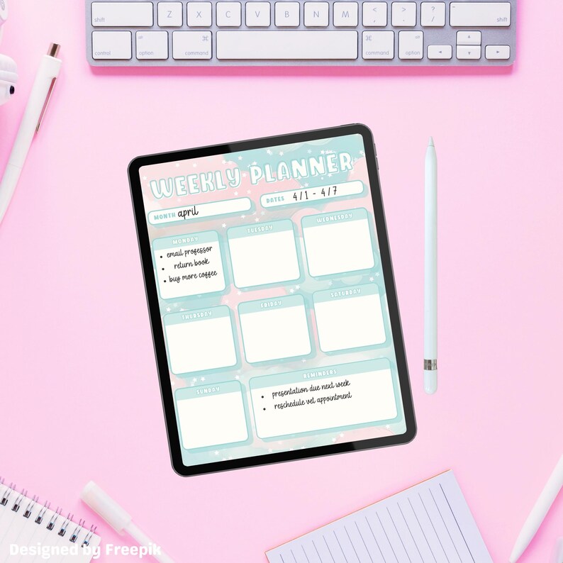 Blue Clouds Weekly Planner With Checklist, Stationery Printable, Kawaii ...