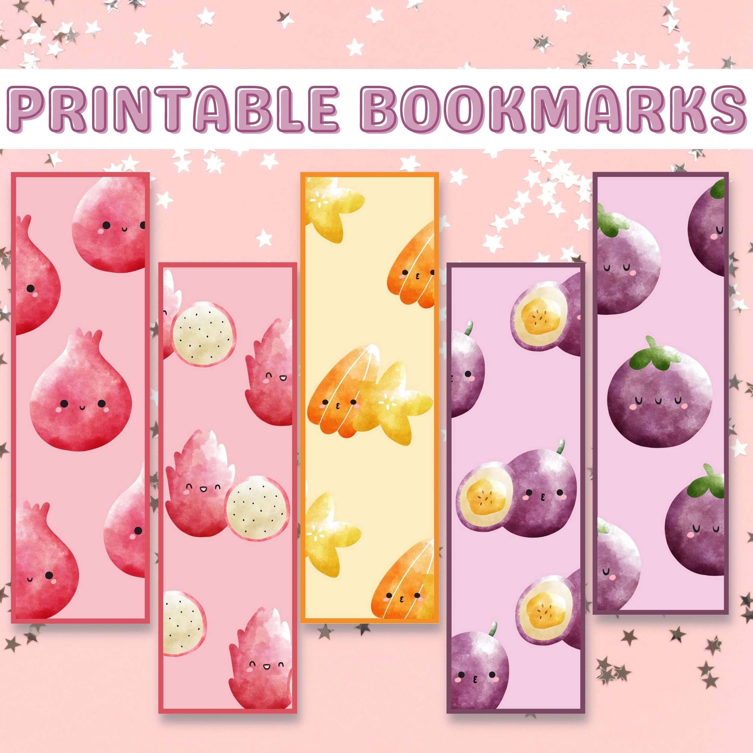 Printable Kawaii Bookmarks, 5 Fruits Bookmark Designs Digital Download ...
