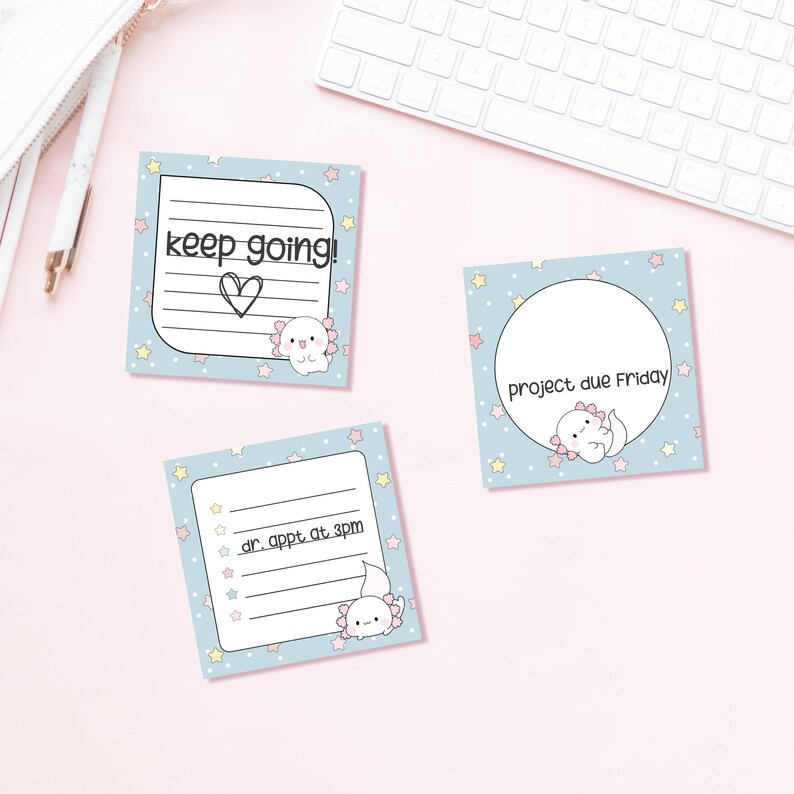 Kawaii Printable Axolotl Memo Pad, Memo Sheets Digital Download, Kawaii ...