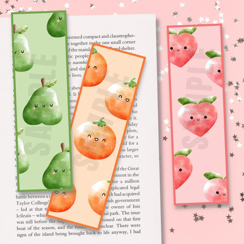 Kawaii Printable Fruits Bookmarks, 5 Bookmarks Digital Download, Kawaii ...