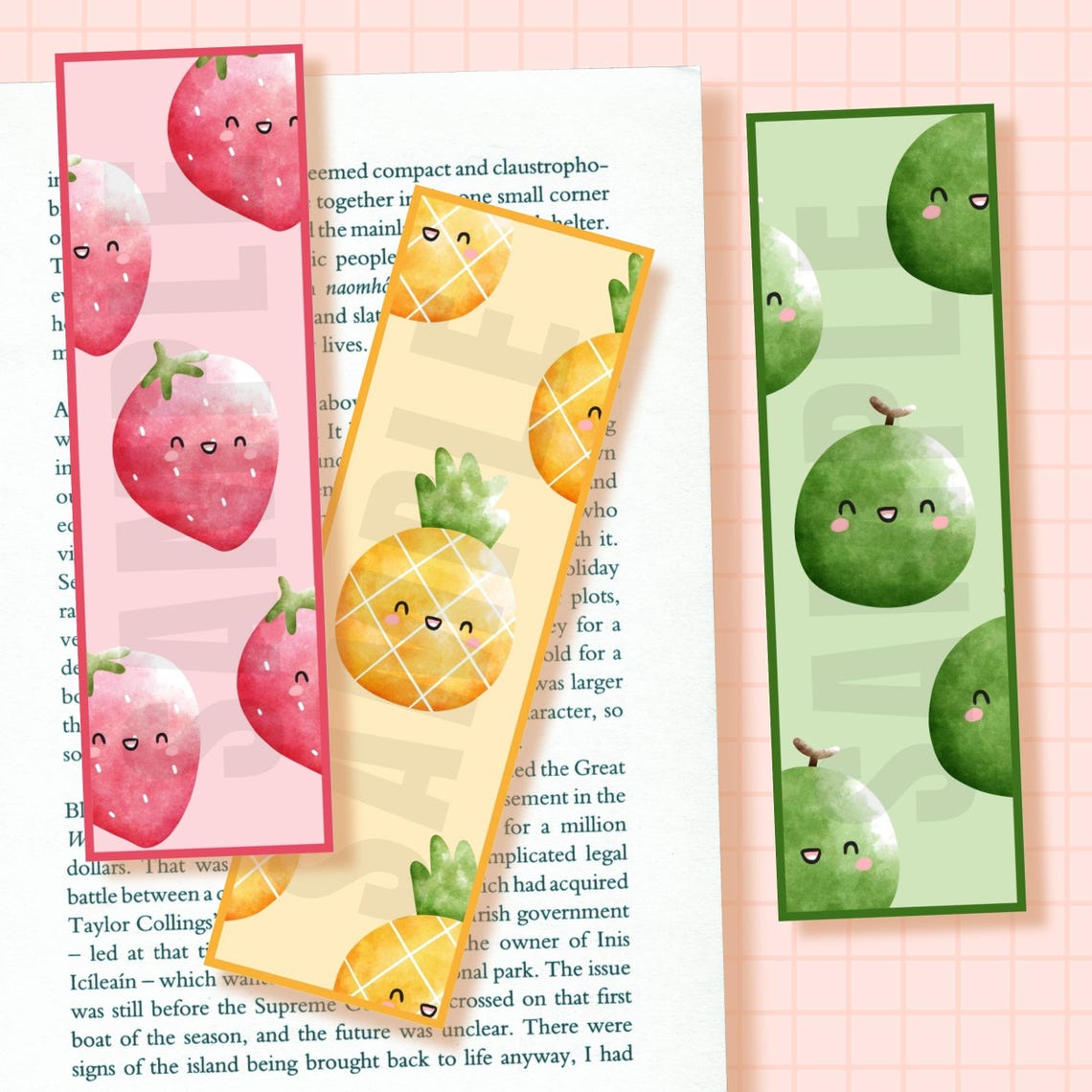Kawaii Printable Bookmarks, 5 Fruits Bookmarks Digital Download, Kawaii ...