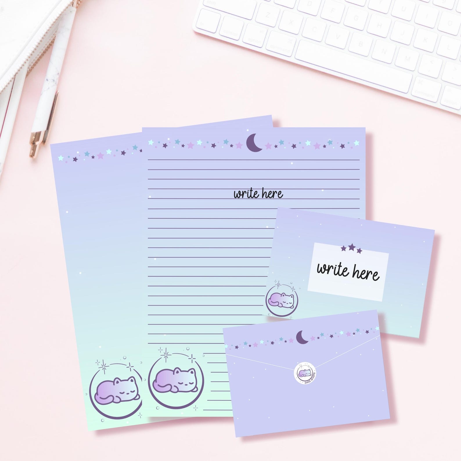 Cute Cat Stationery Bundle Printable, Cat Stationary, Kawaii Stationary ...