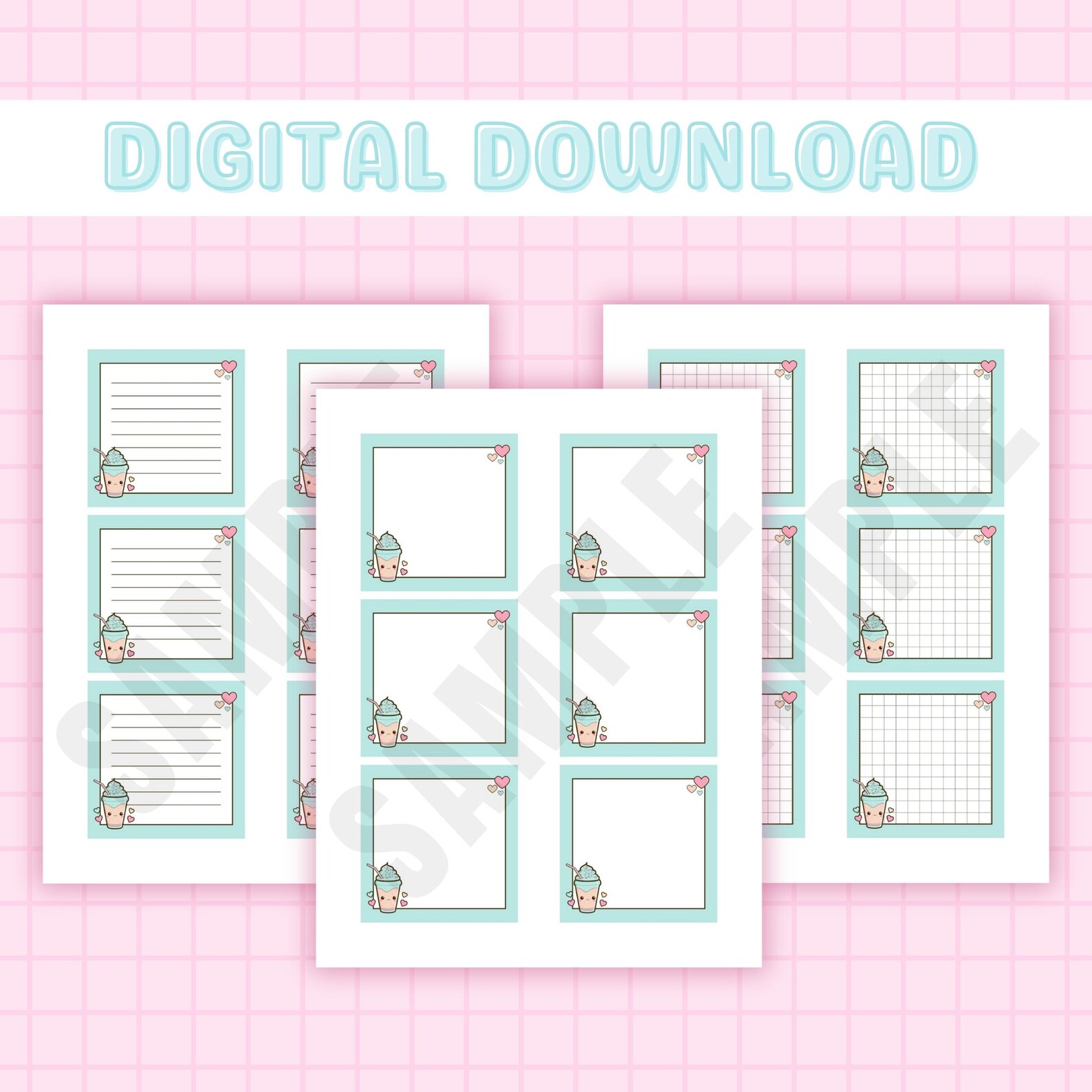 Kawaii Printable Memo Pads, Milkshake Memo Sheets Digital Download ...