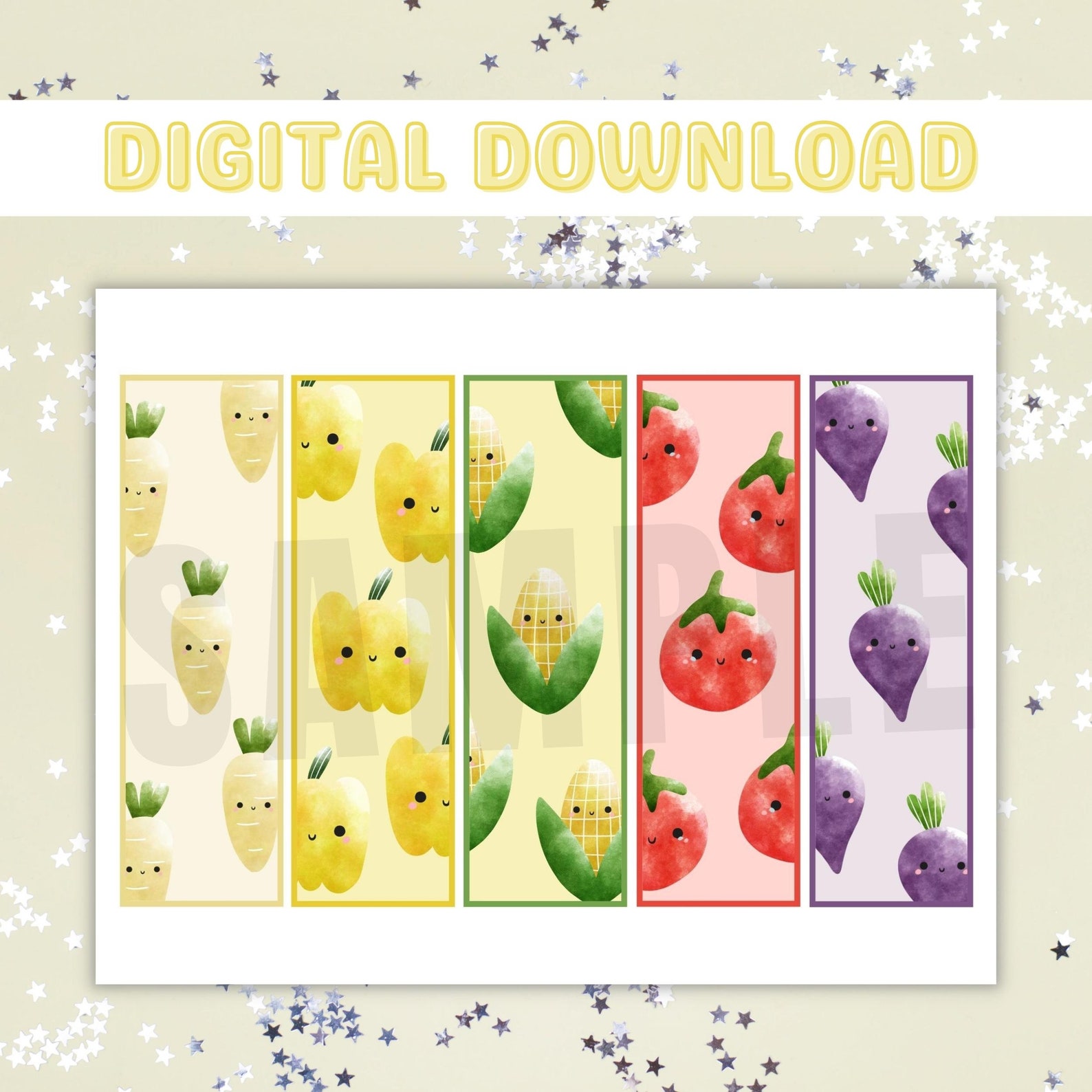 Kawaii Printable Bookmarks, 5 Vegetables Bookmarks Digital Download ...
