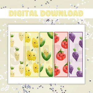 Kawaii Printable Bookmarks, 5 Vegetables Bookmarks Digital Download ...
