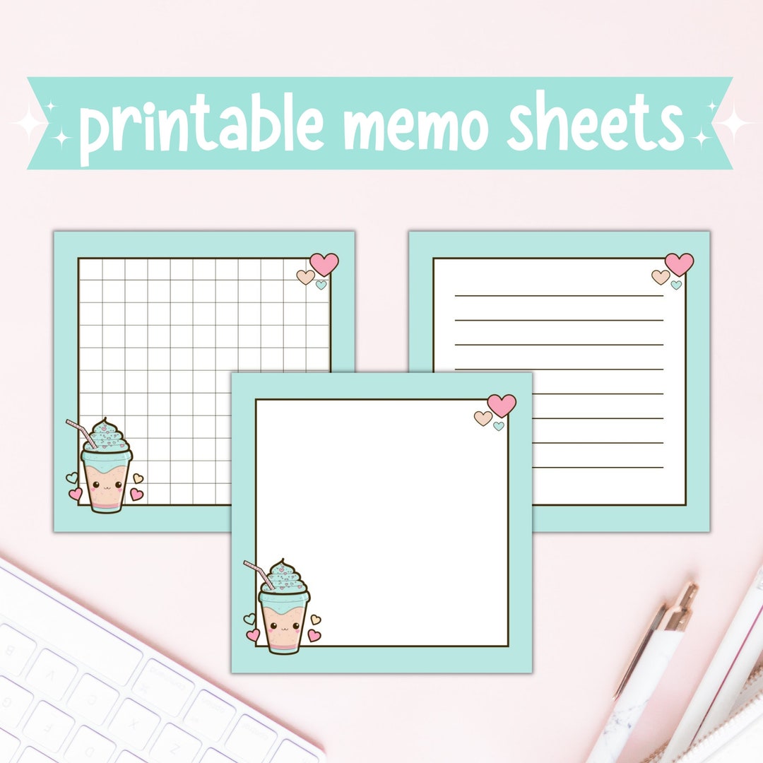 Kawaii Printable Memo Pads Milkshake Memo Sheets Digital - Etsy