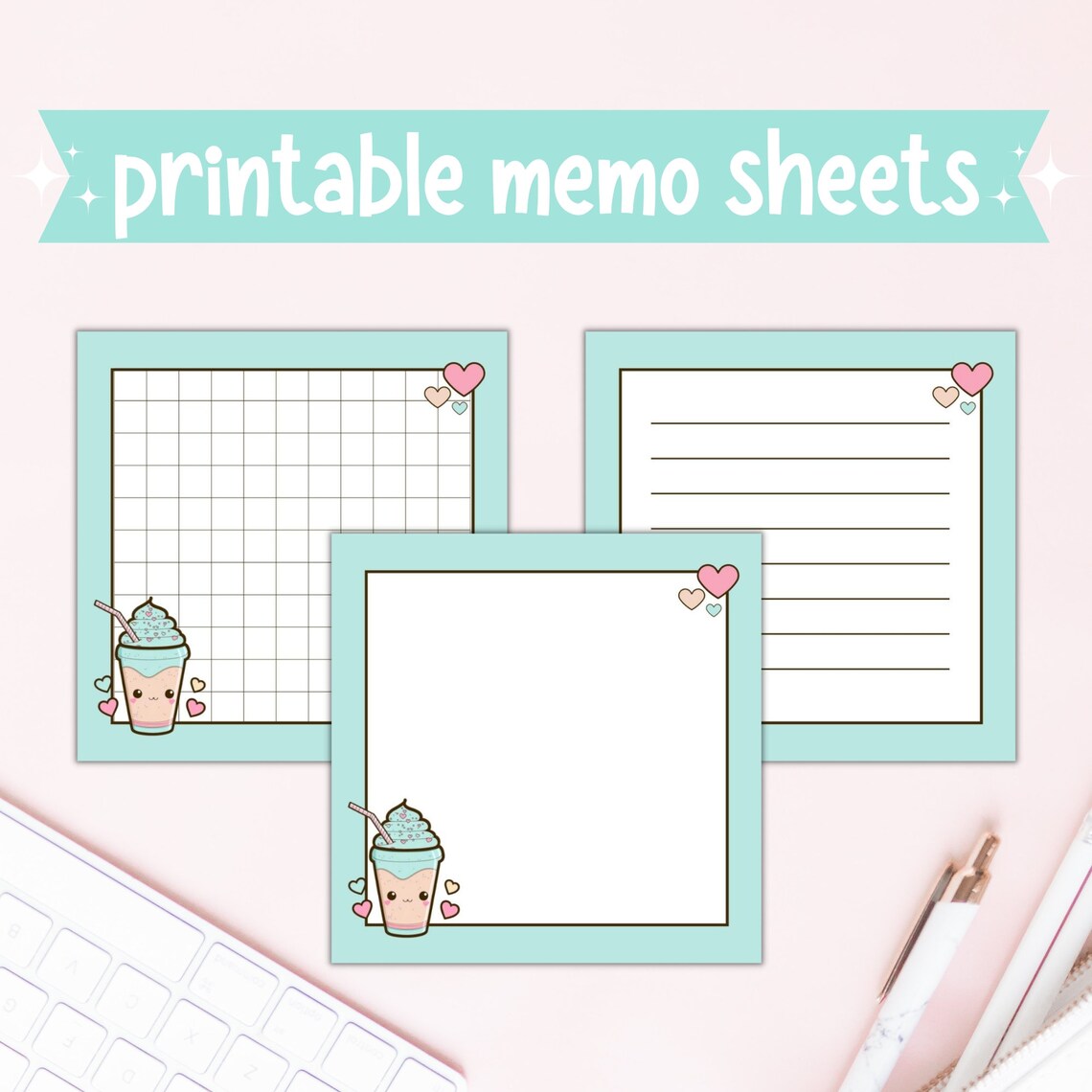 Kawaii Printable Memo Pads Milkshake Memo Sheets Digital - Etsy