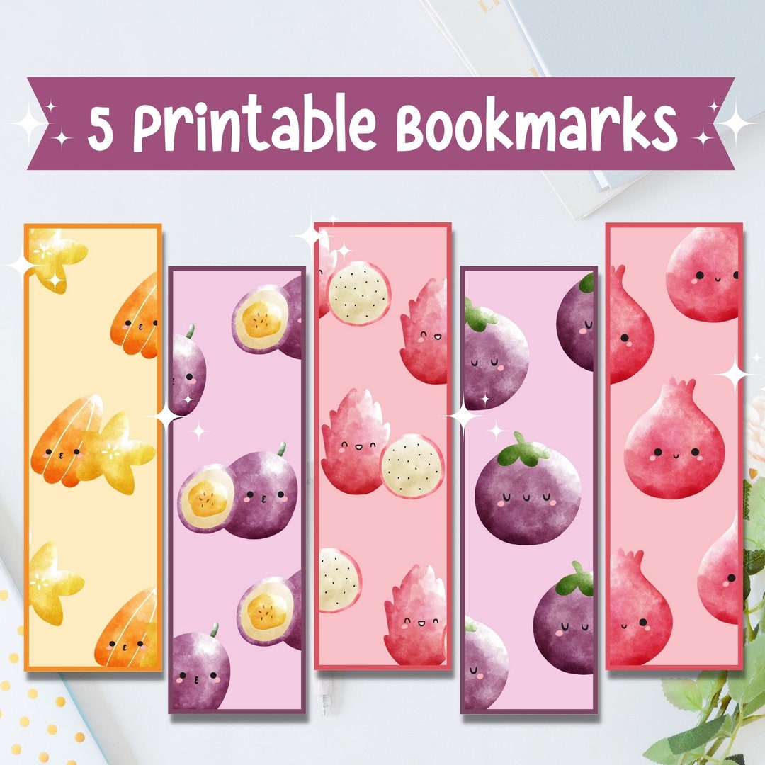 Printable Kawaii Bookmarks 5 Fruits Bookmark Designs Digital - Etsy
