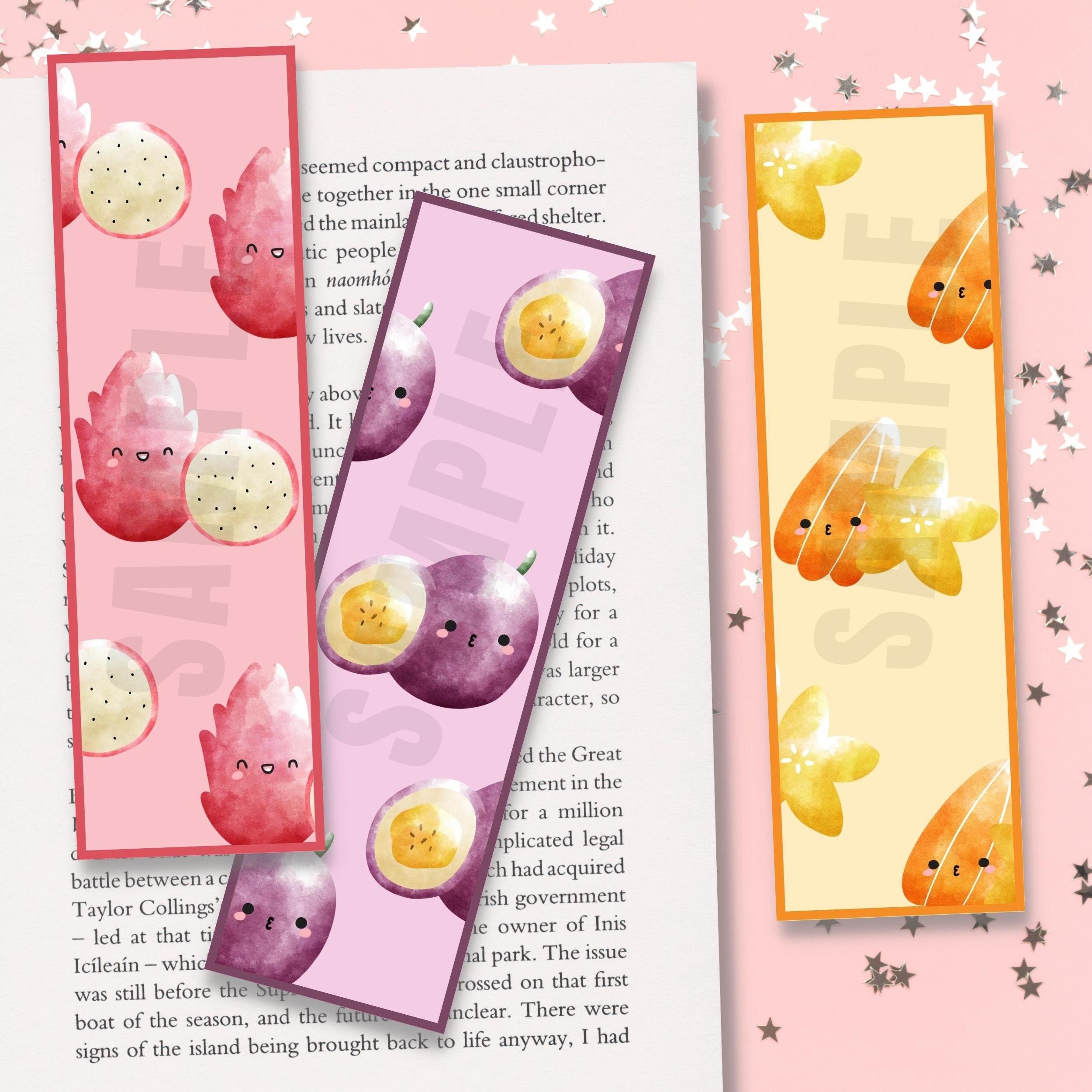 Printable Kawaii Bookmarks, 5 Fruits Bookmark Designs Digital Download ...