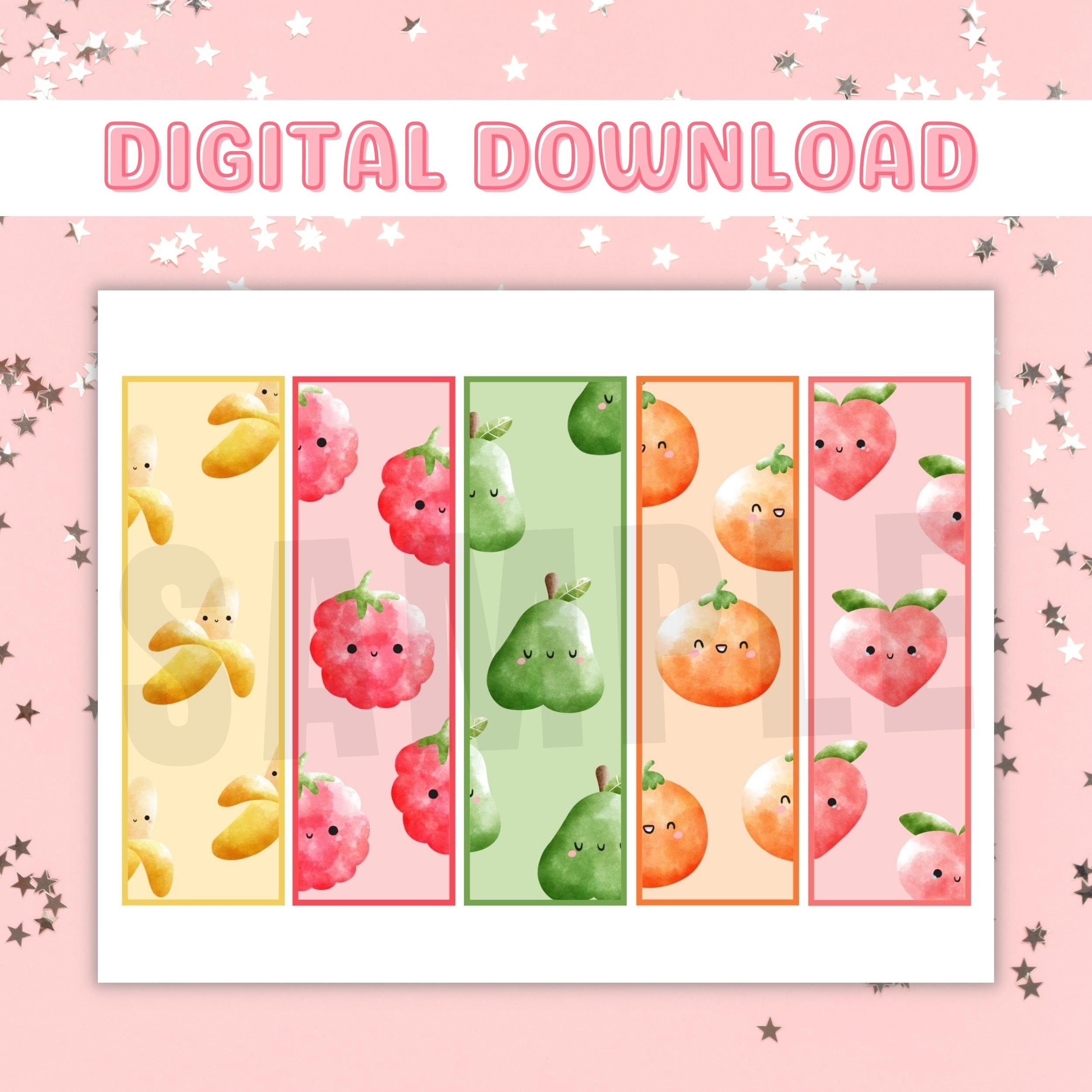 Kawaii Printable Fruits Bookmarks, 5 Bookmarks Digital Download, Kawaii ...