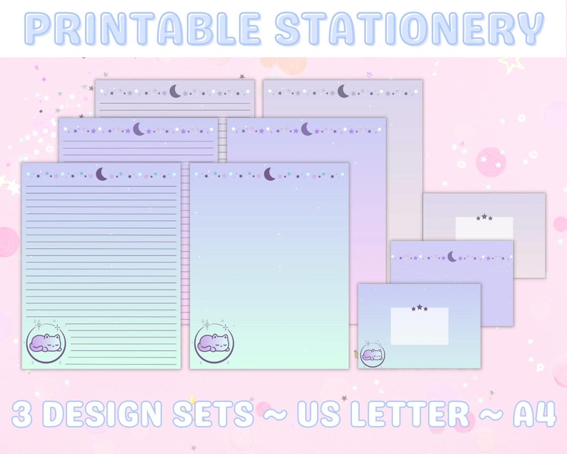 Cute Cat Stationery Bundle Printable Cat Stationary Kawaii - Etsy