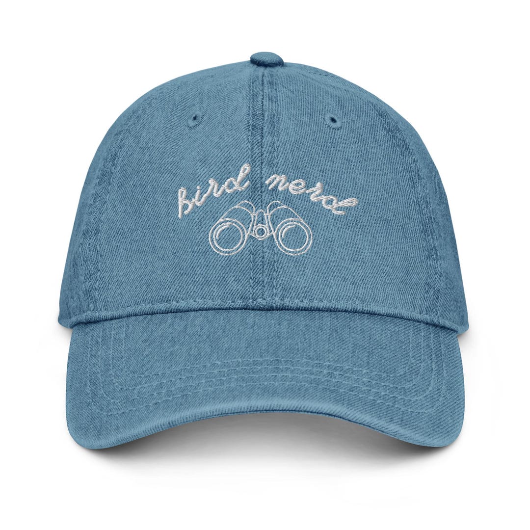 Bird Nerd Denim Hat – Embroidered Dad Cap With Binoculars Icon and ...