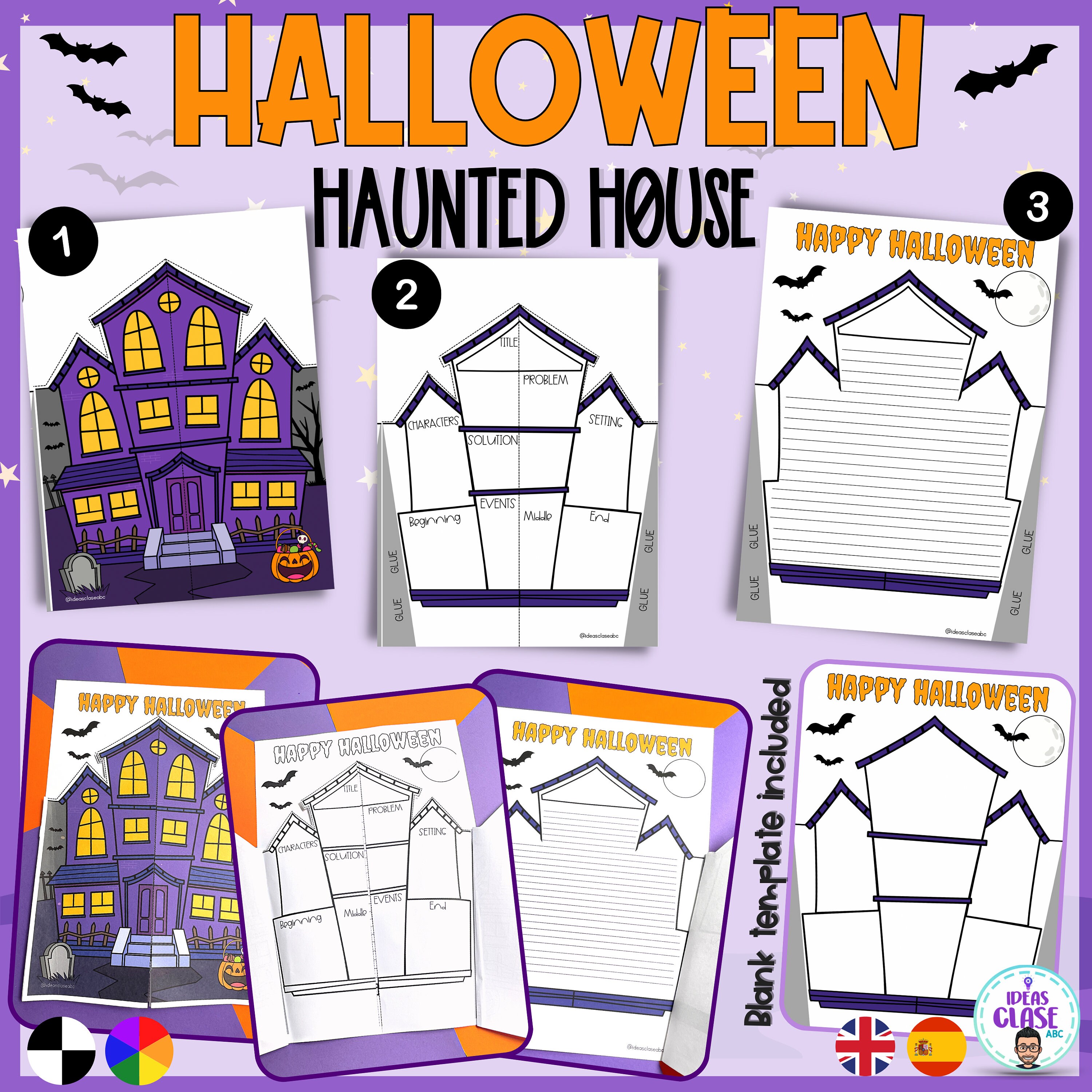 Haunted House Halloween Writing Elements Graphic Organizer - Bilingual ...