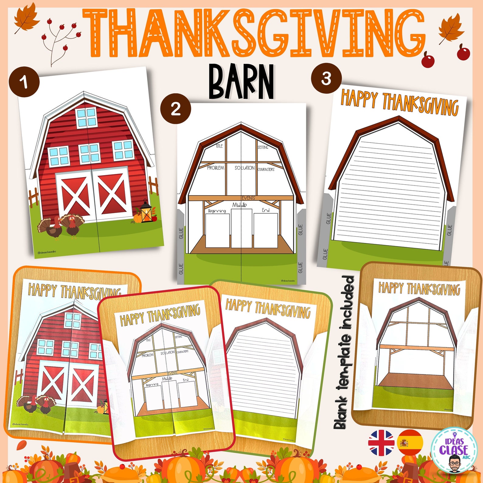 Thanksgiving Writing Elements Graphic Organizer- Barn - Bilingual - Etsy