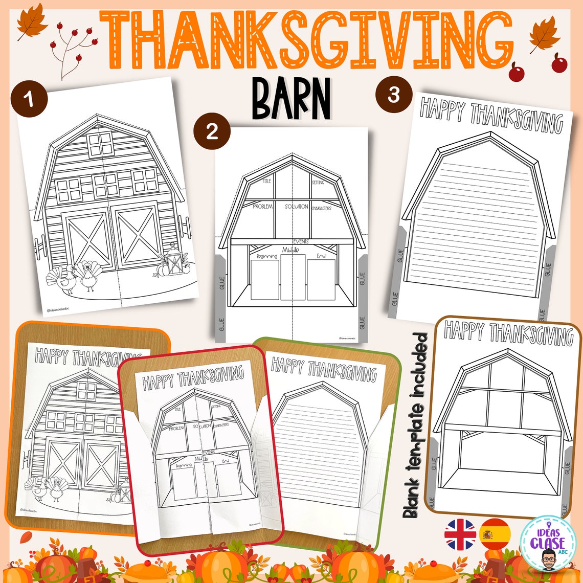 Thanksgiving Writing Elements Graphic Organizer- Barn - Bilingual - Etsy