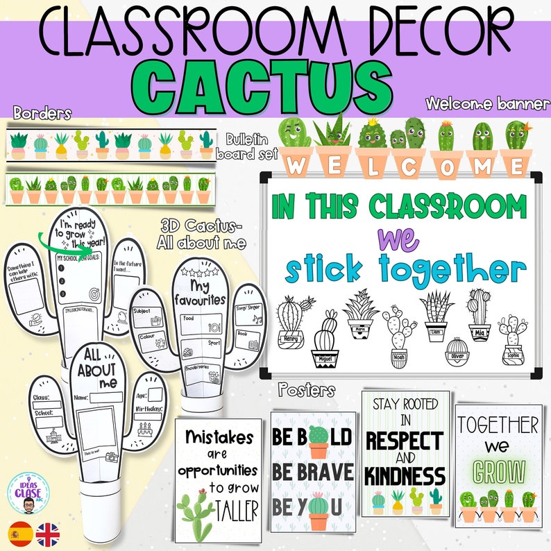 Cactus Back to School Bulletin Board Kit Decor Bundle All About Me ...