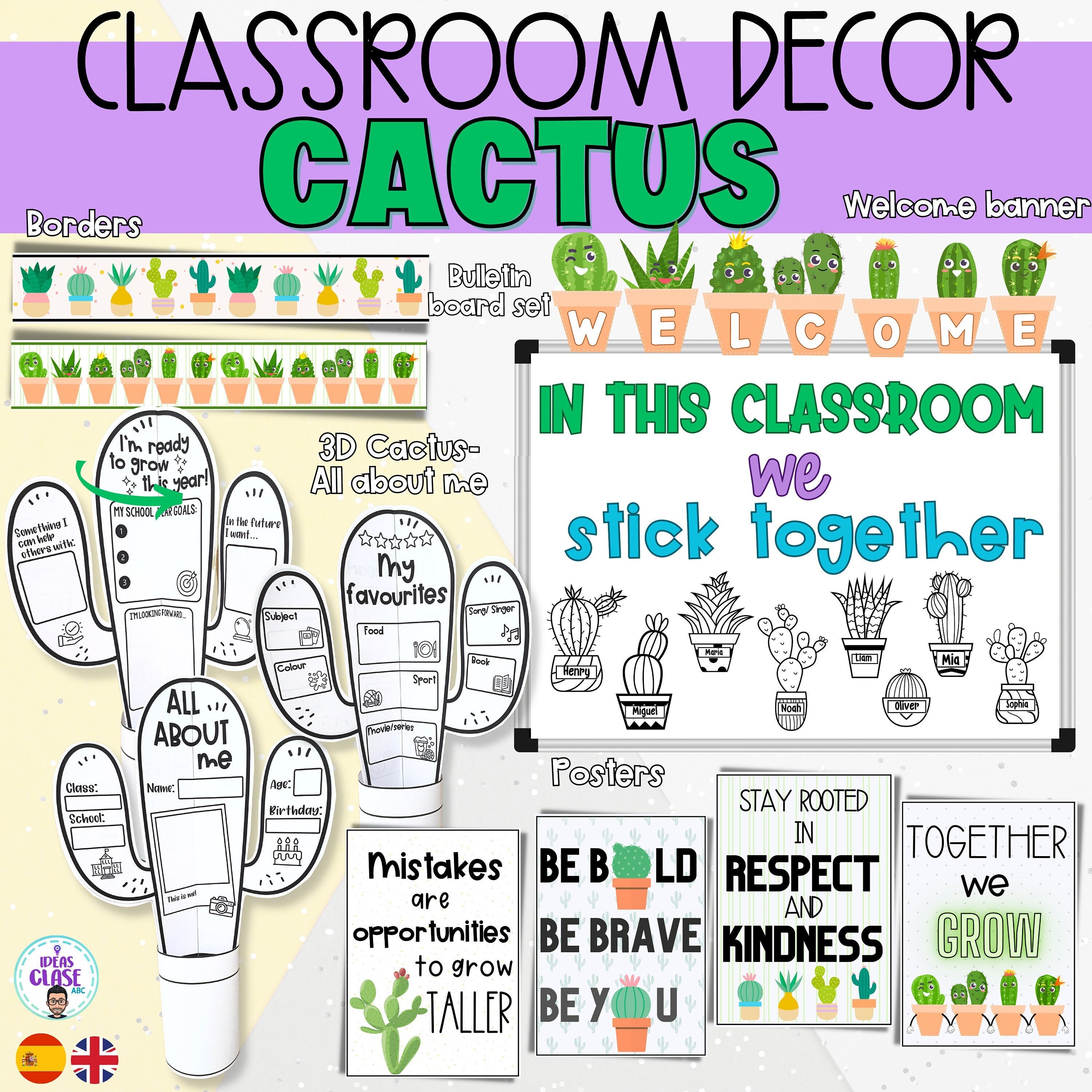 Cactus Back to School Bulletin Board Kit+ Decor Bundle- All About Me ...