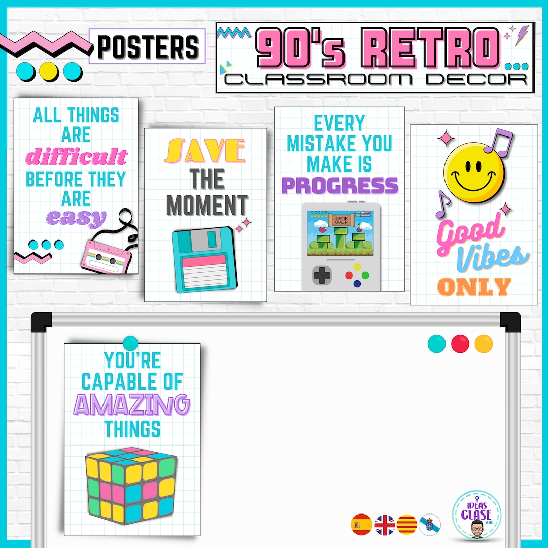 Motivational Classroom Posters- Retro Decor Theme- Bilingual - Etsy