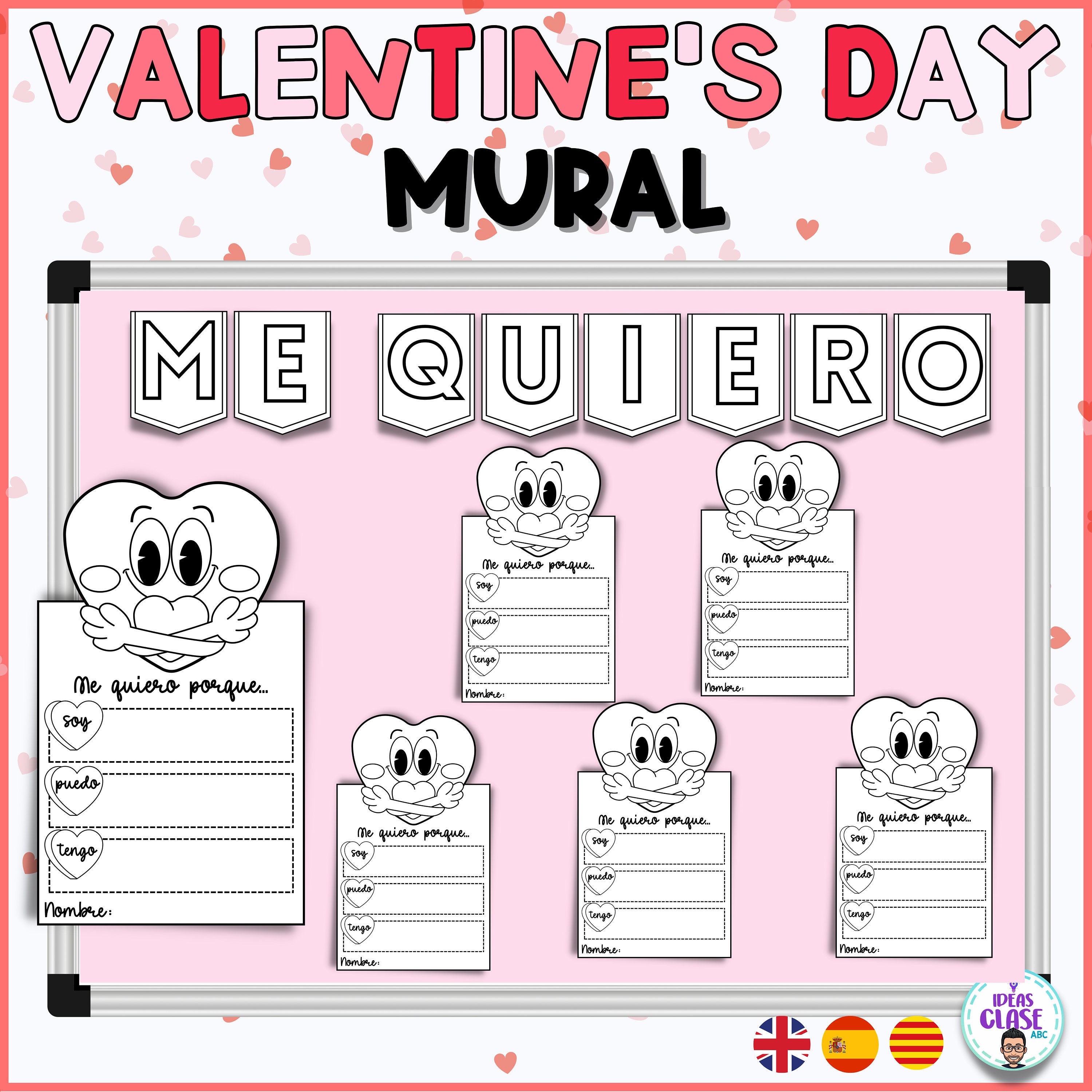 Valentine's Day Bulletin Board Kit- Self Love- Bilingual- San Valentin ...