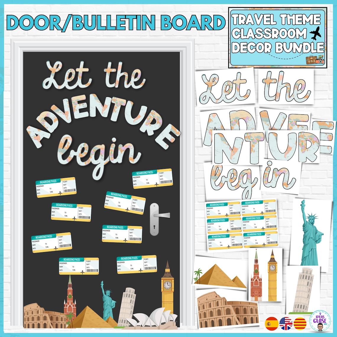 Back to School Bulletin Board Kit - Door Decor- Travel Theme Classroom ...