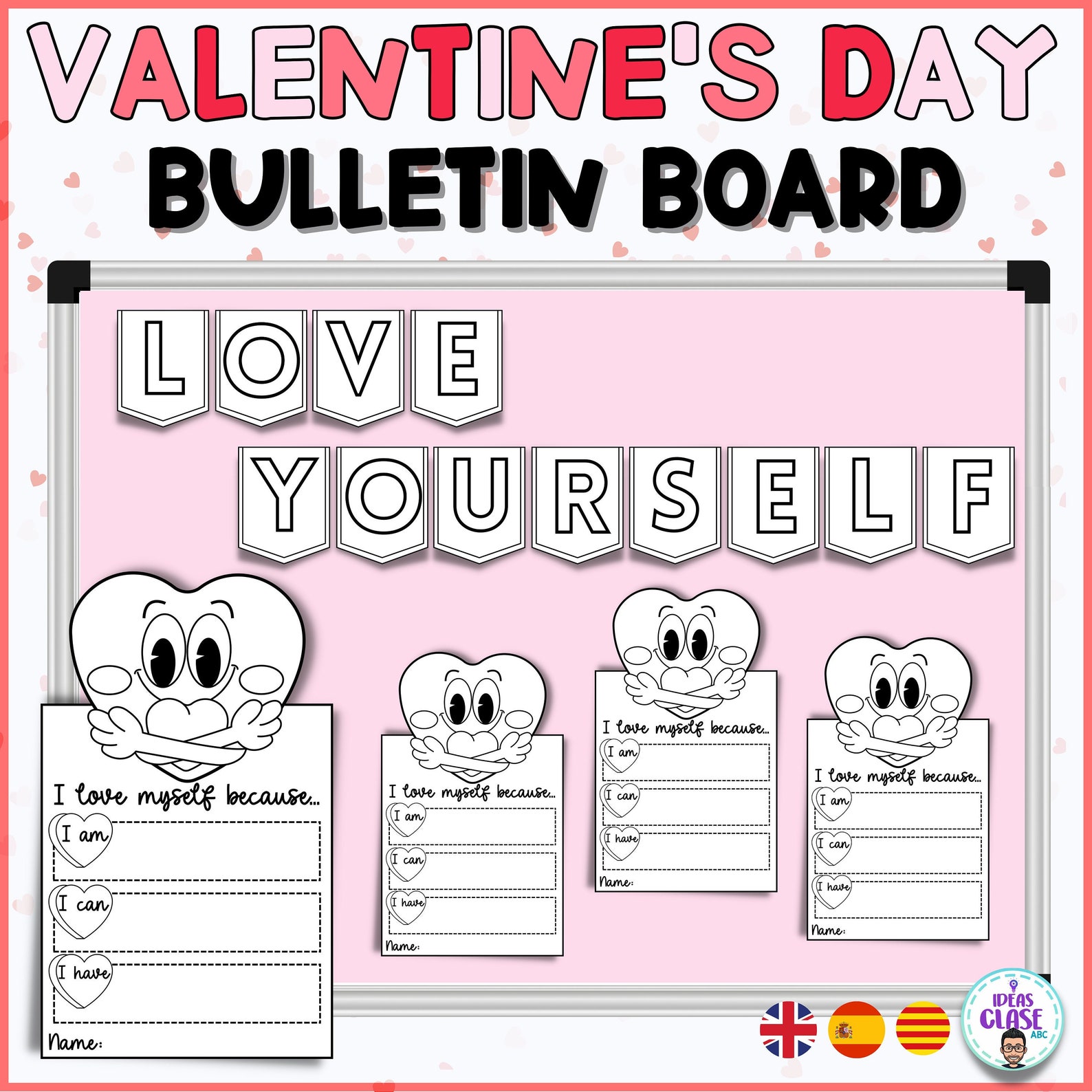 Valentine's Day Bulletin Board Kit- Self Love- Bilingual- San Valentin ...