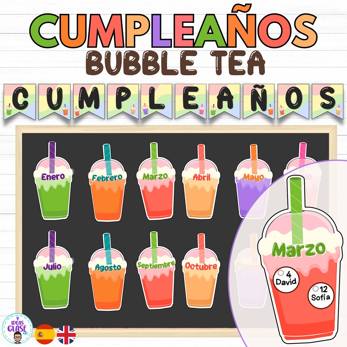 Bubble Tea- Birthday Display | Birthday Bulletin Board- Bilingual - Etsy