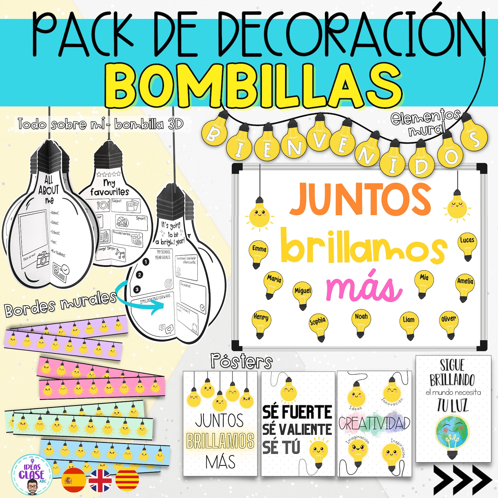 Lightbulb Back to School Bulletin Board Kit+ Decor Bundle- Bilingual - Etsy