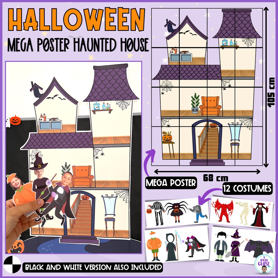 Haunted House- Mega Poster and Halloween Costumes Cutouts- Bulletin ...
