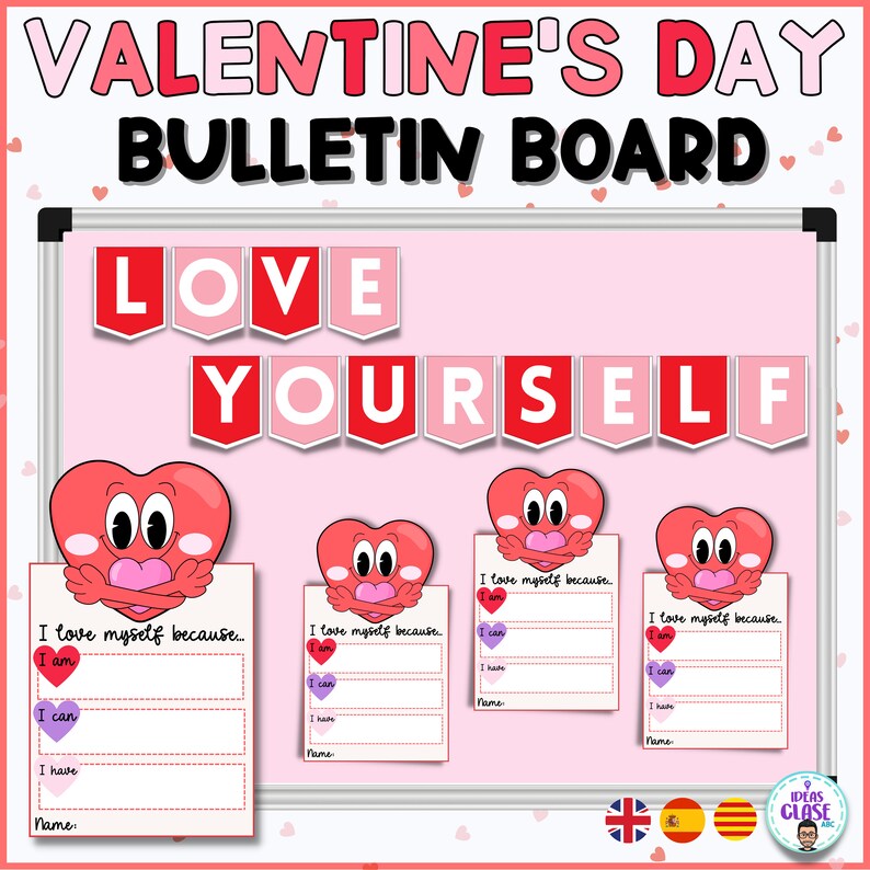 Valentine's Day Bulletin Board Kit- Self Love- Bilingual- San Valentin ...