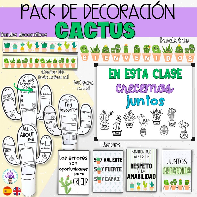 Cactus Back to School Bulletin Board Kit+ Decor Bundle- All About Me ...