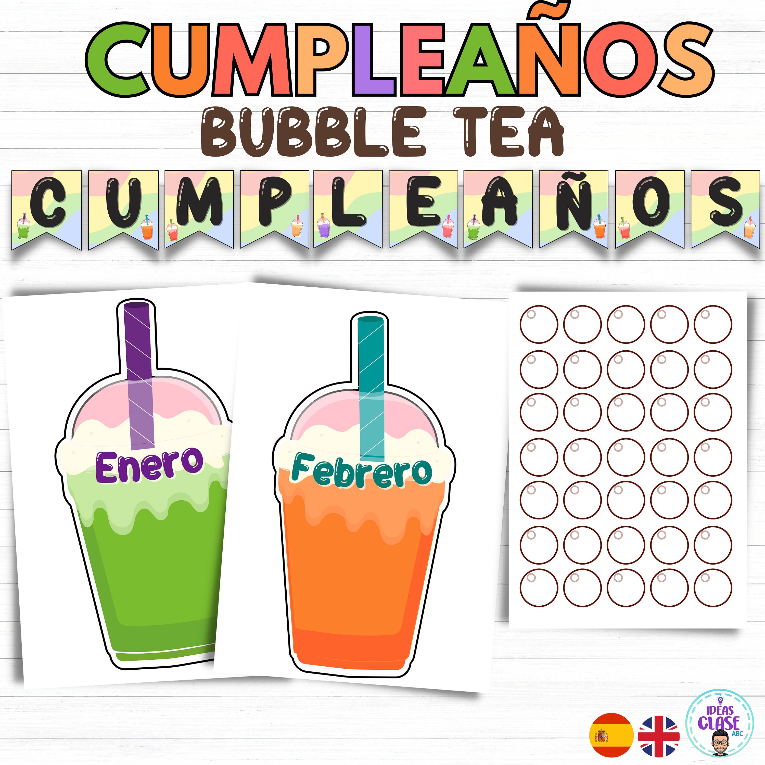 Bubble Tea- Birthday Display | Birthday Bulletin Board- Bilingual - Etsy