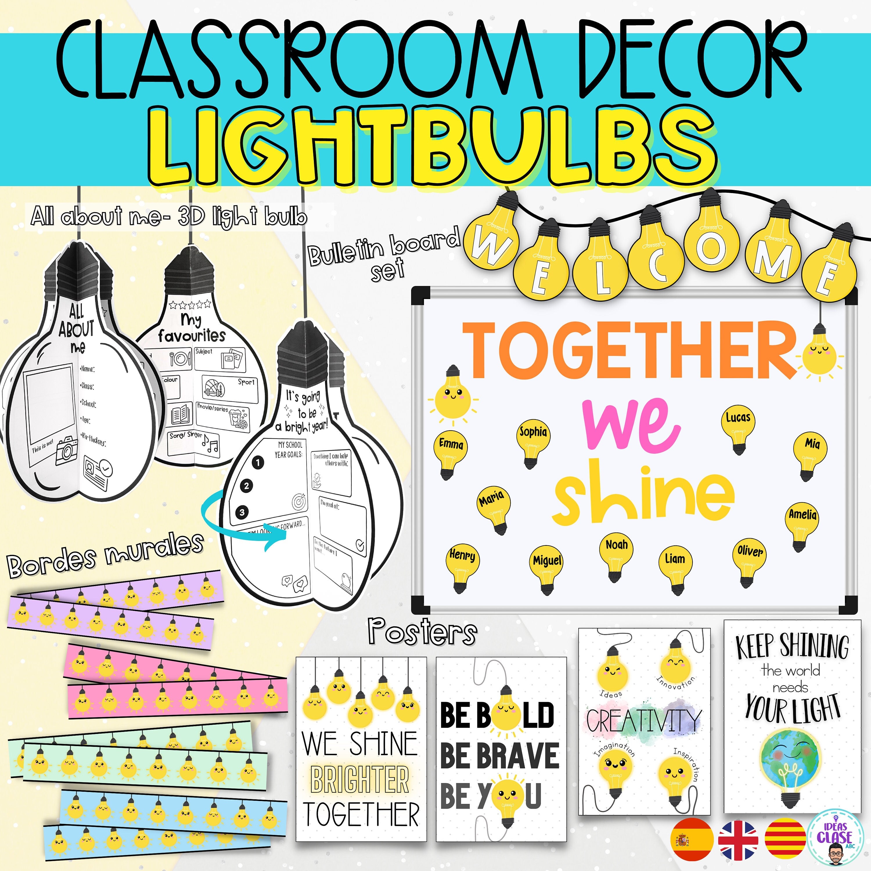 Lightbulb Back to School Bulletin Board Kit+ Decor Bundle- Bilingual - Etsy